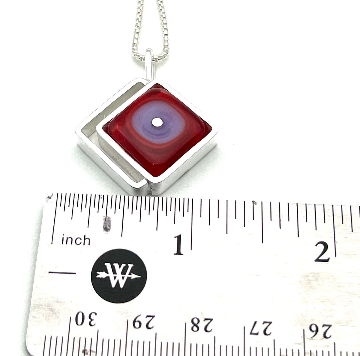 Offset Diamond Shaped Drop Necklace in Lavender and Red Glass and Ster ...