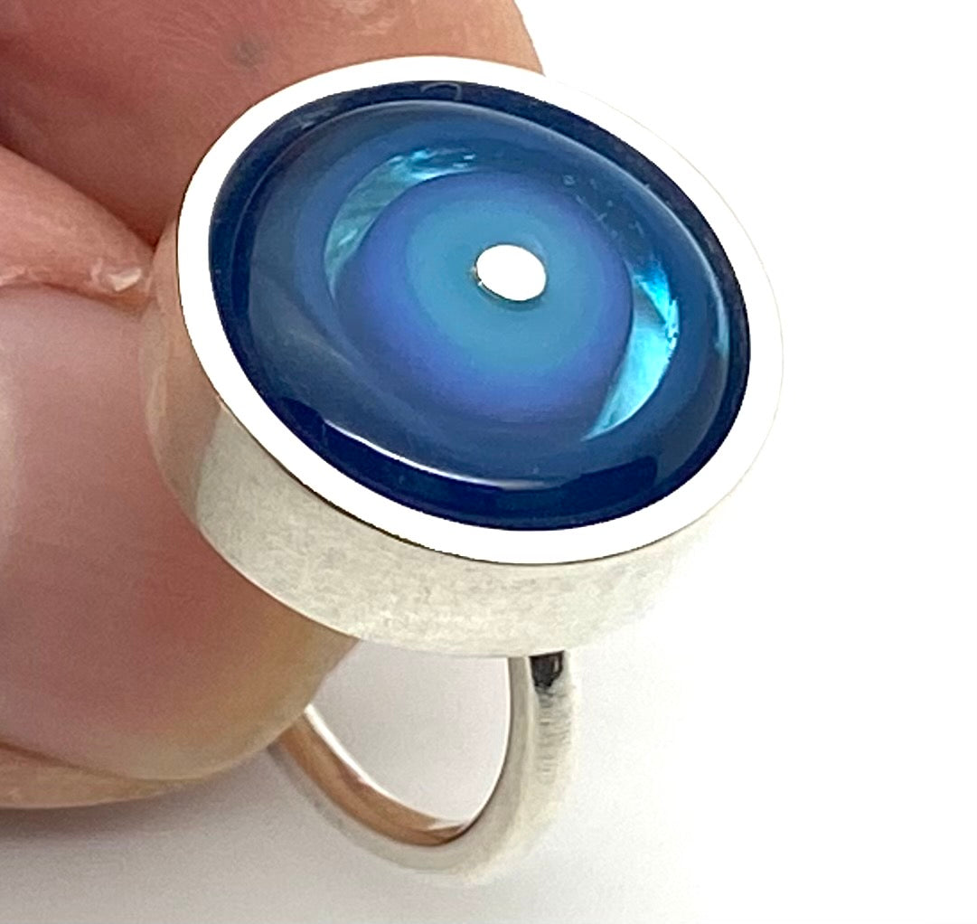 Large Circle Ring in Turquoise, Blue, and Steel Blue US Size 6 ...